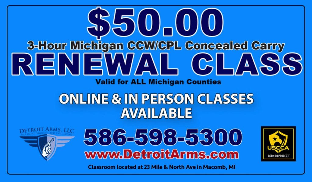 3 Hour In-Person Renewal Michigan Concealed Carry Pistol License CCW ...