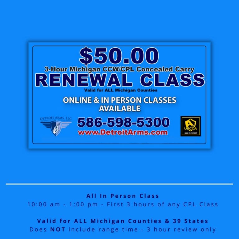 3 Hour In-Person Renewal Michigan Concealed Carry Pistol License CCW ...